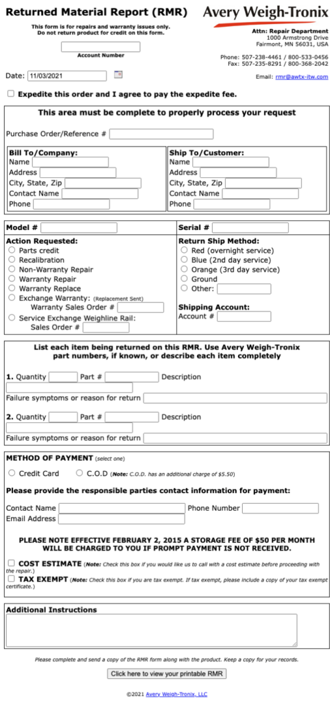 Service and Repair Form - Brecknell